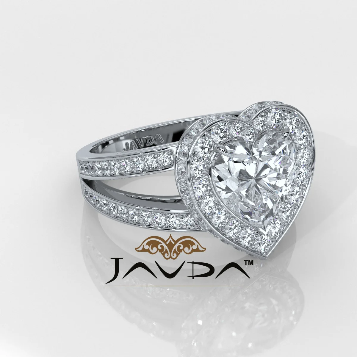 Pave Set Heart Diamond Engagement Bridal Ring 14K White Gold on Vimeo
