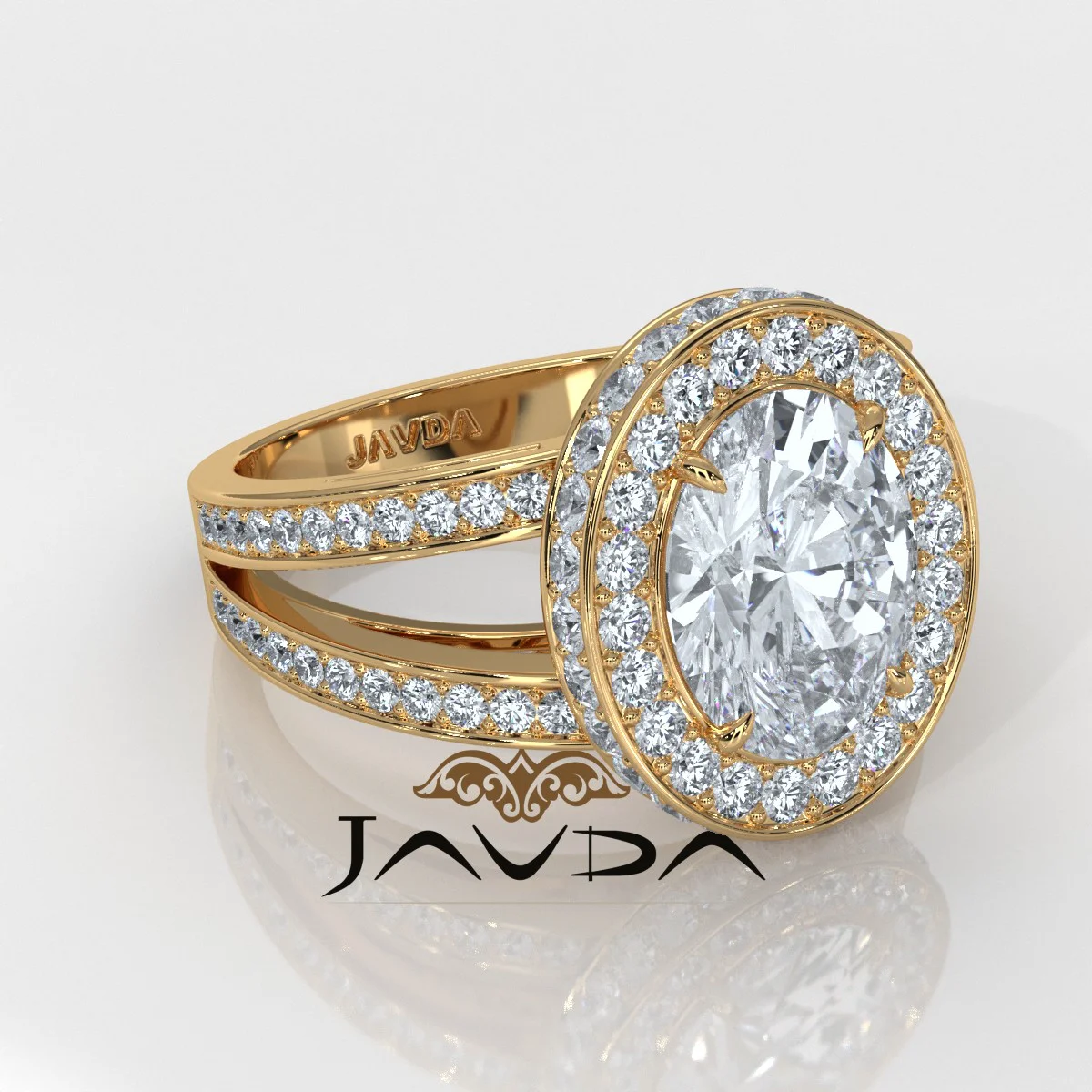 Halo Pre-Set Oval Diamond Engagement Solid Ring 14K Yellow Gold on Vimeo