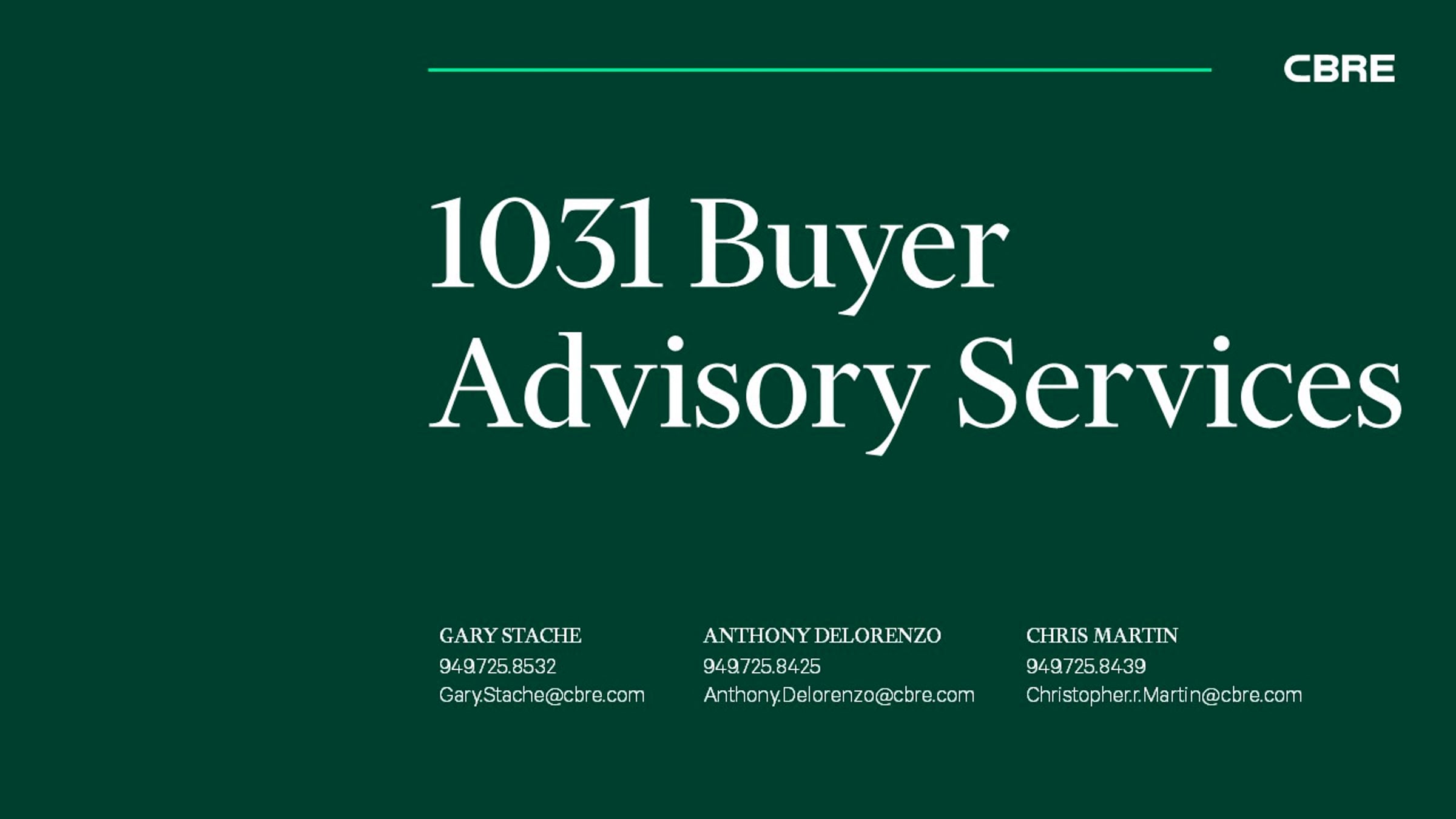 About CBRE's 1031 Buyer Advisory Services