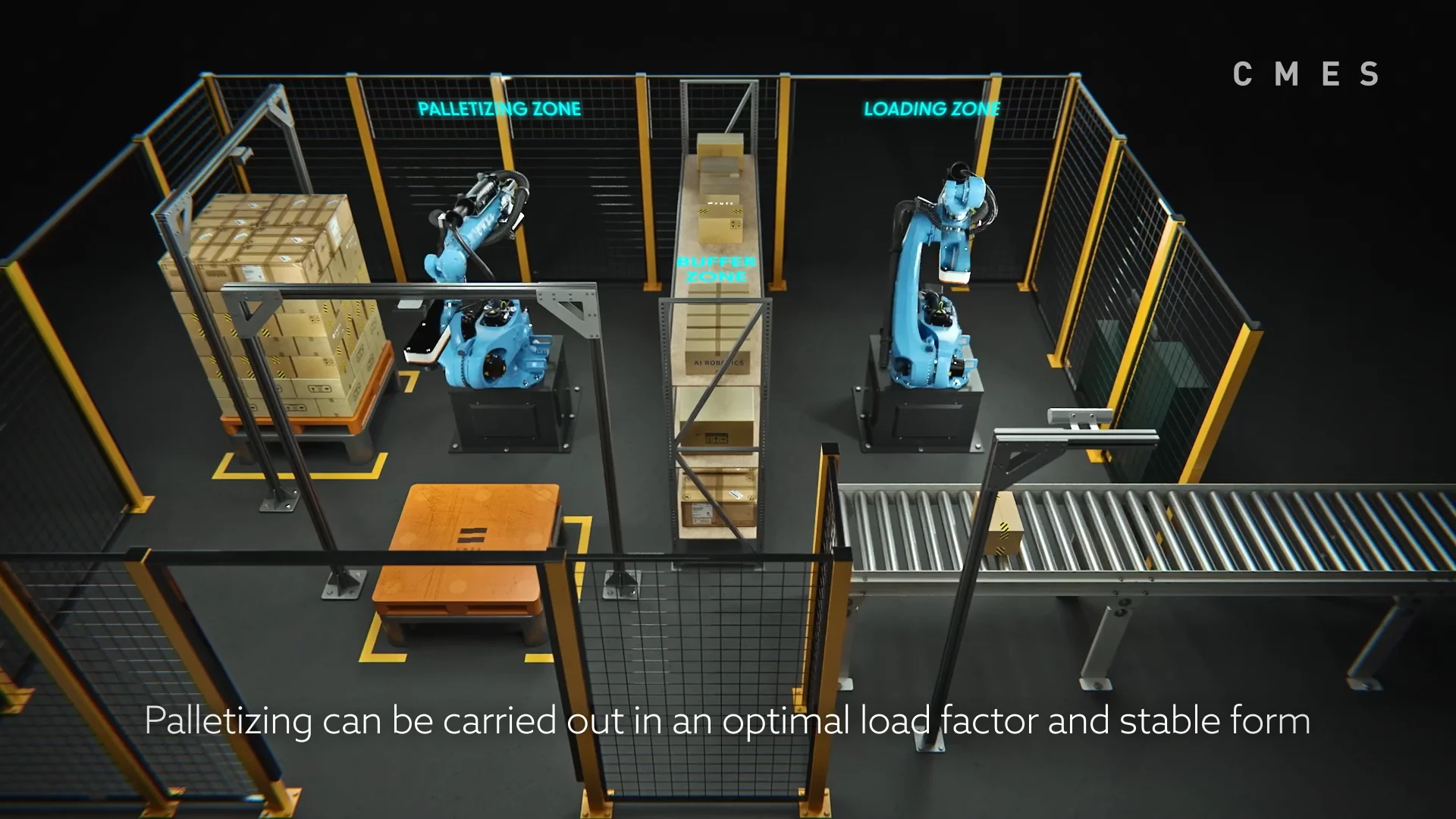 CMES Mixed Case Palletizer with Robotic Buffers