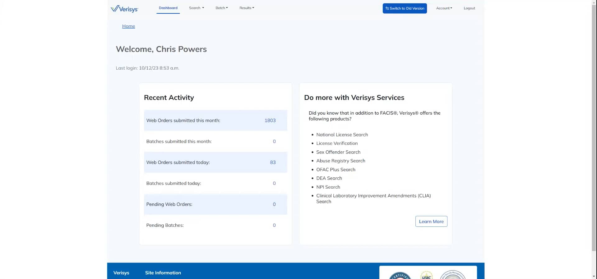 Verisys Connect Dashboard Review on Vimeo