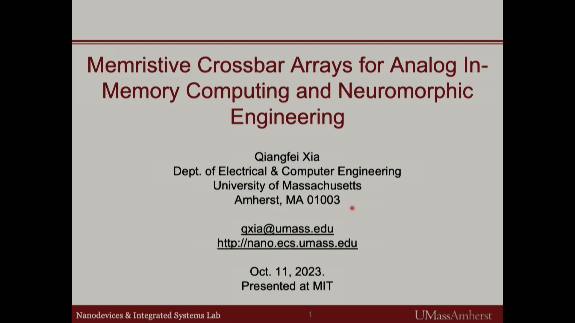 Memristive Crossbar Arrays for Analog In-Memory Computing and Neuromorphic Engineering on Vimeo