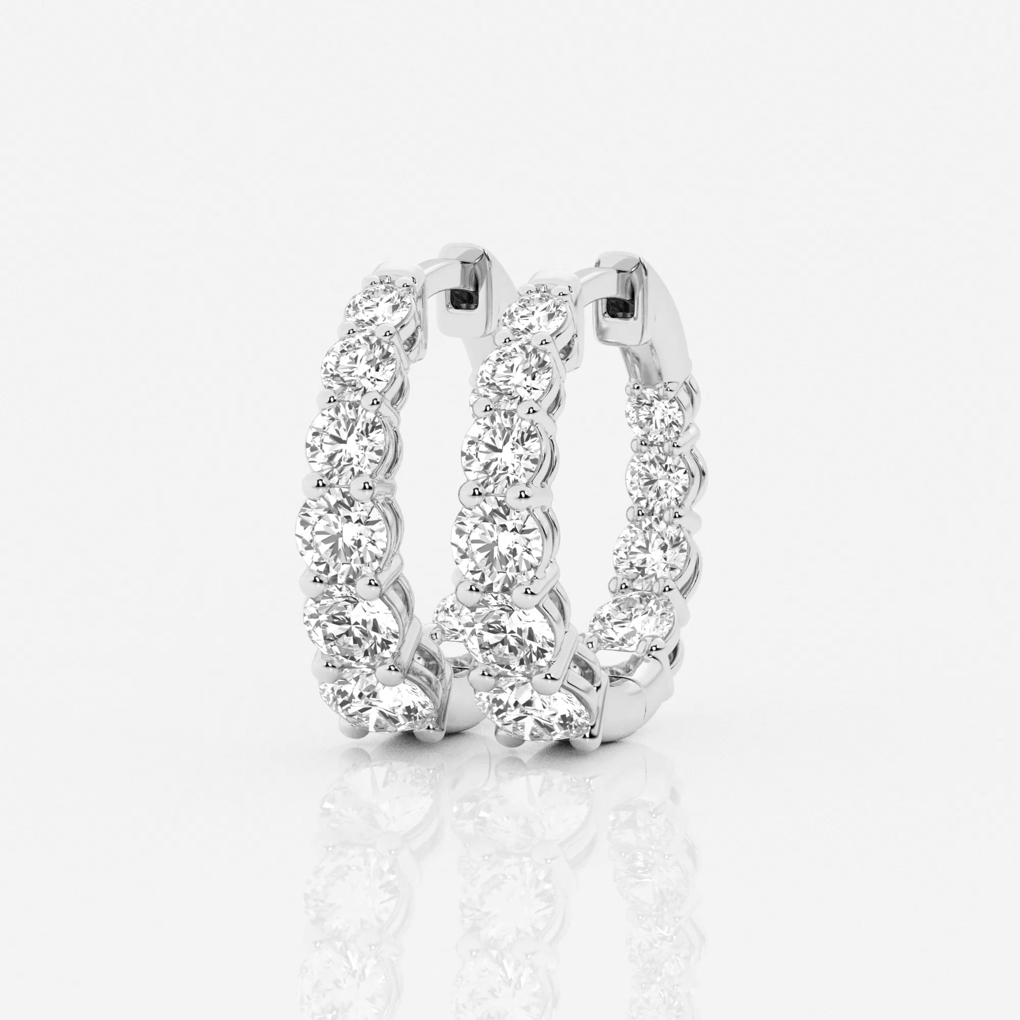 2 ctw Round Lab Grown Diamond Graduated Inside Out Huggie Hoop Earrings ...
