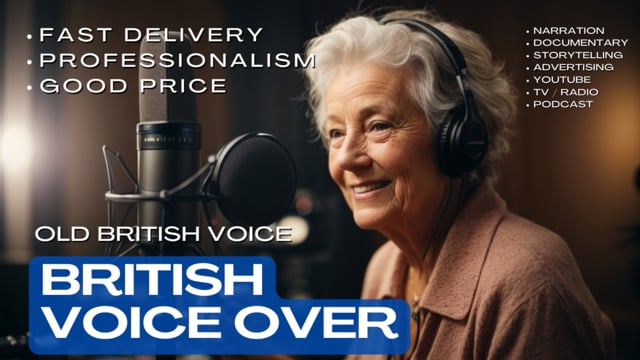 I will record a professional old british female voice over 100 words by ...