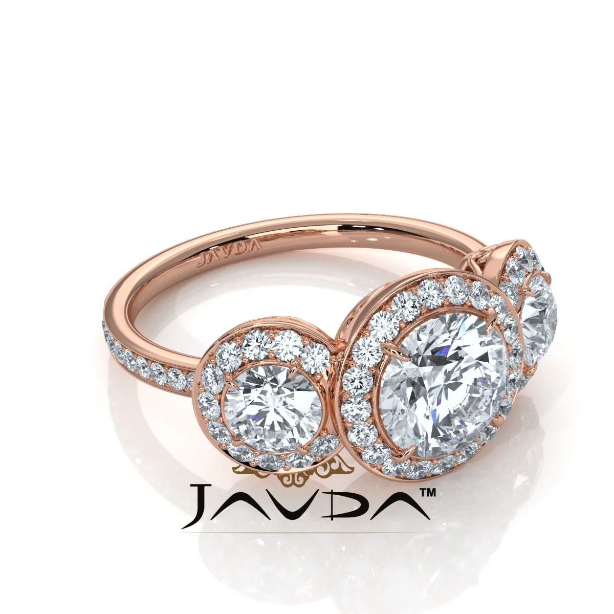 3 Stone Pave Set Round Diamond Engagement Ring 14k Rose Gold on Vimeo
