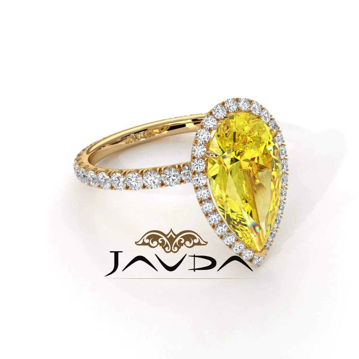 French U Pave Halo Pear Diamond Engagement Ring 14k Yellow Gold on Vimeo