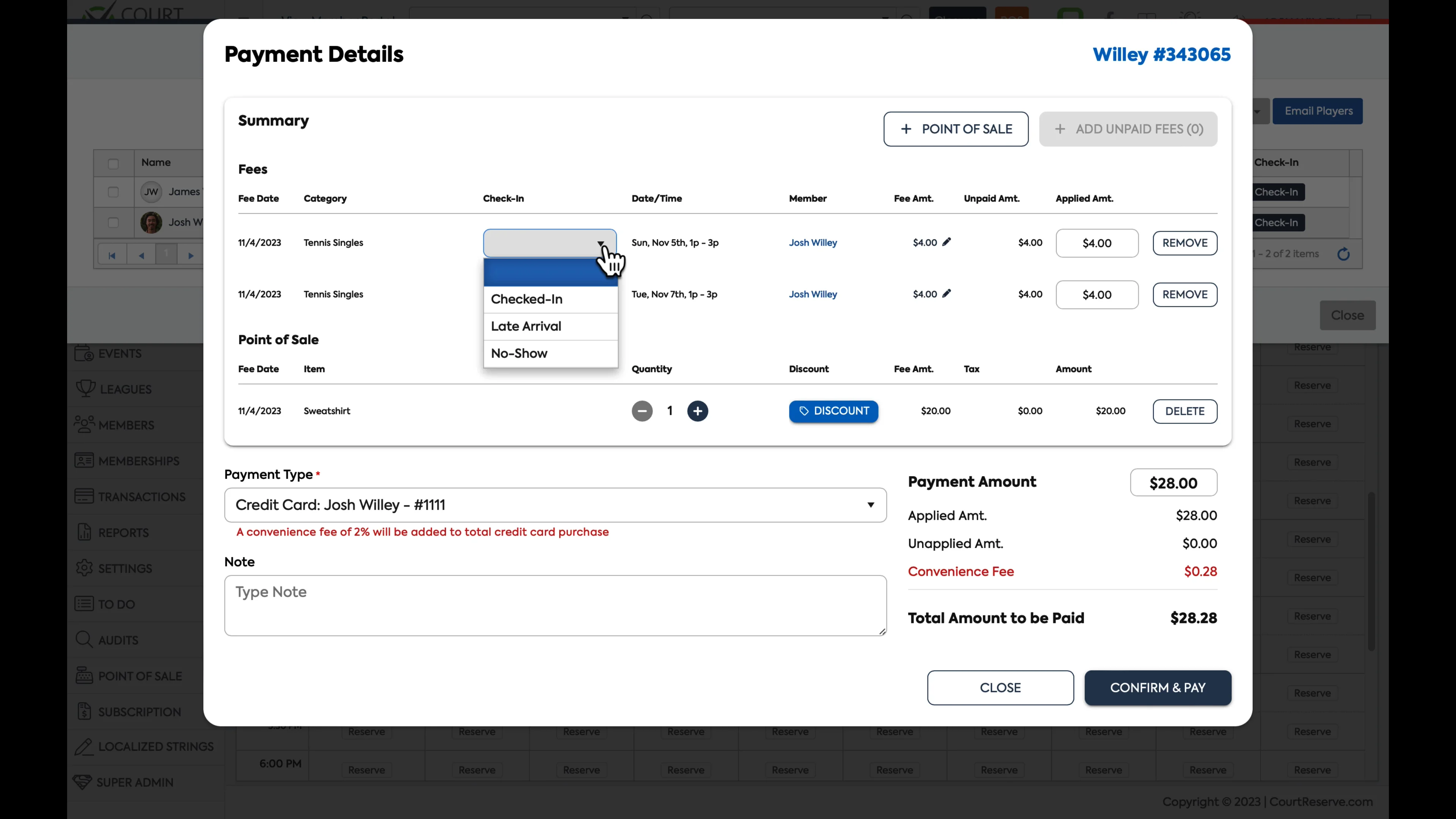 Admin Payment Window