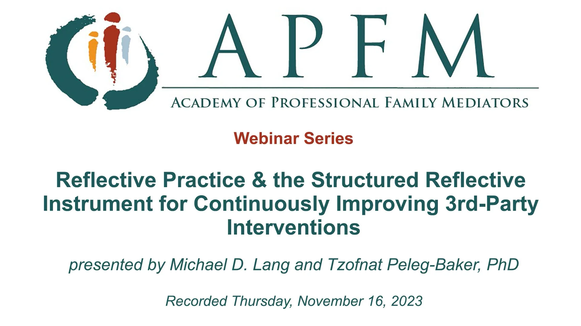 Watch APFM Webinar Series: Reflective Practice & the Structured ...