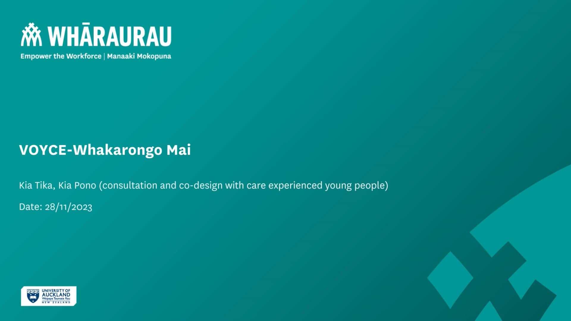 VOYCE-Whakarongo Mai - Kia Tika, Kia Pono (consultation and co-design with care experienced ...