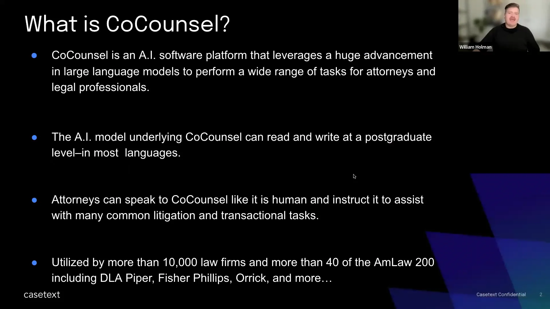 Will Holman - CoCounsel Training on Vimeo