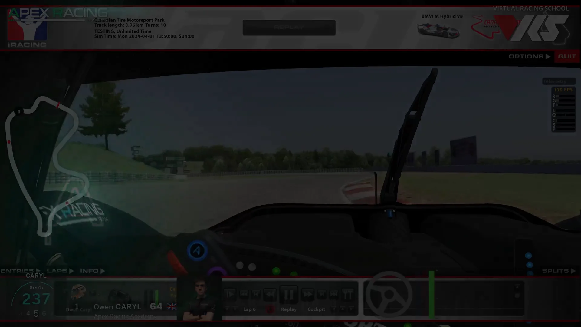 Apex Racing Academy - 24s1 - BMW GTP - IMSA - Week1 - Mosport - Cockpit ...