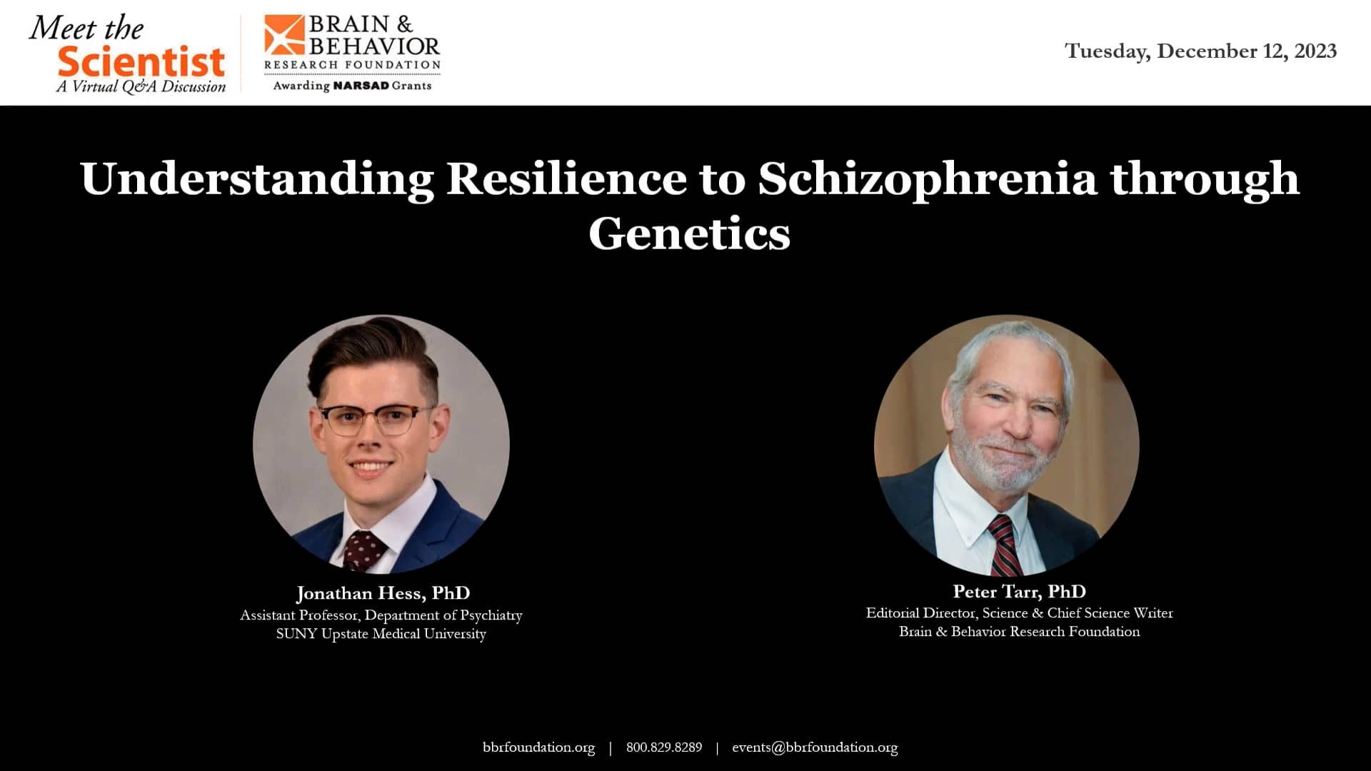 BBRF Webinar - Understanding Resilience to Schizophrenia through ...