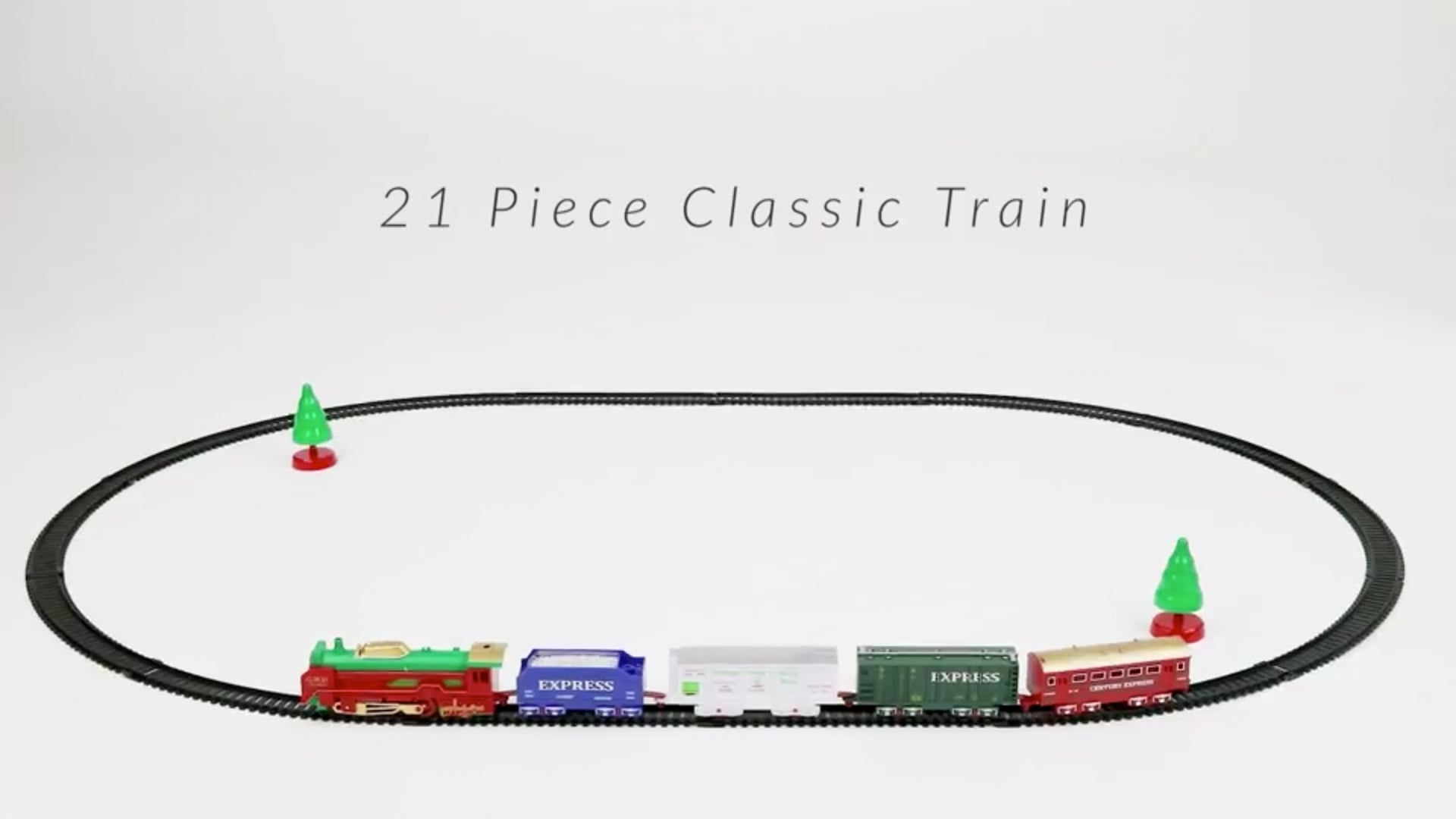 21 Pc Green and Red Battery Operated Lighted and Animated Classic Train ...