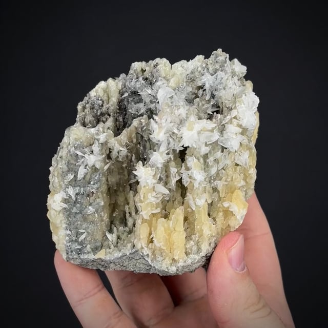 Colemanite on Calcite (rare old classic) | Ext. 12, Boron, Kern Co ...