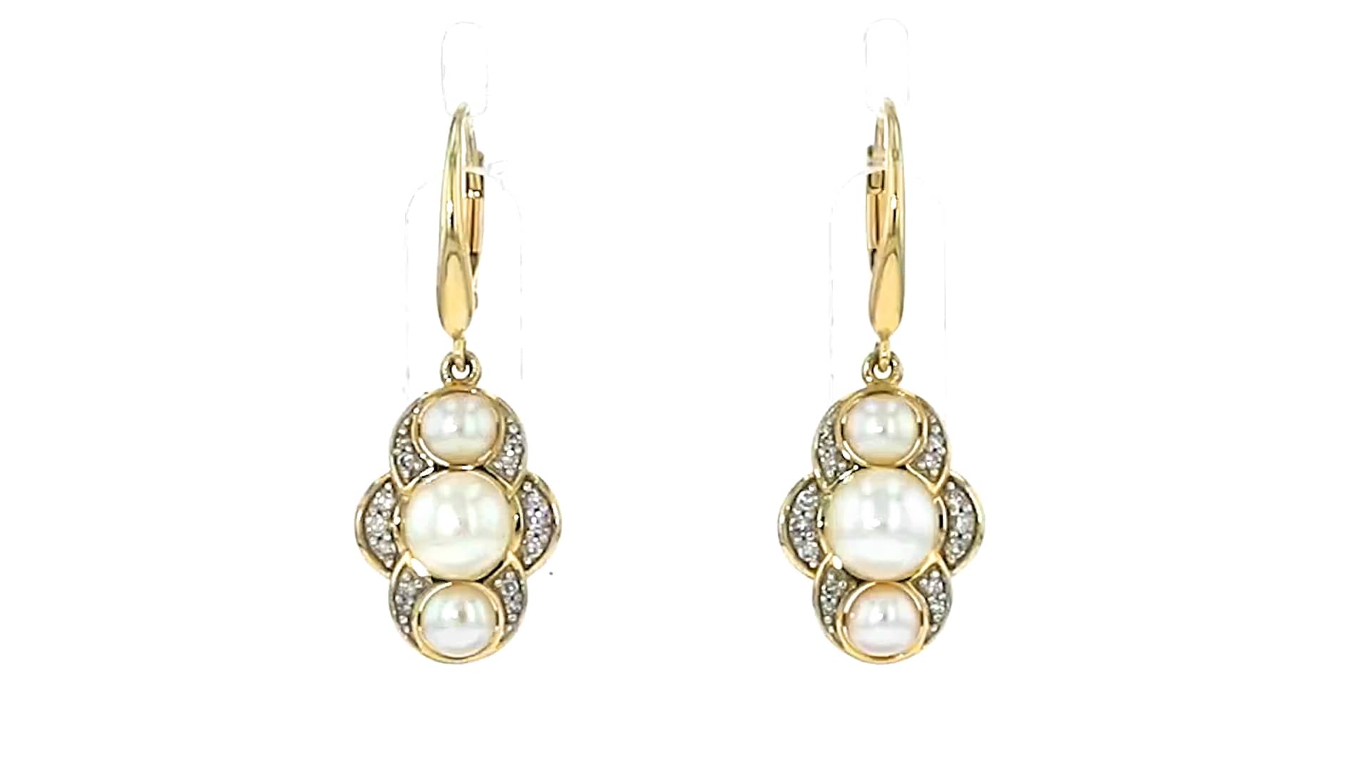 4 6 5mm Cultured Pearl And 16 Ct T W Diamond Drop Earrings In 14kt