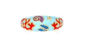 Multicolored Enamel Sea Life Ring with White Topaz Accent in 18kt Gold ...
