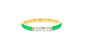 Green Enamel Ring with Diamonds in 18kt Gold Over Sterling
