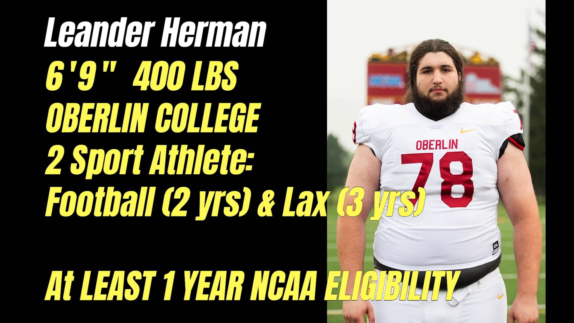 LEANDER HERMAN 6'9" 400 LB/ 2 SPORT ATHLETE/ FB 2YRS LAX 3YRS on Vimeo