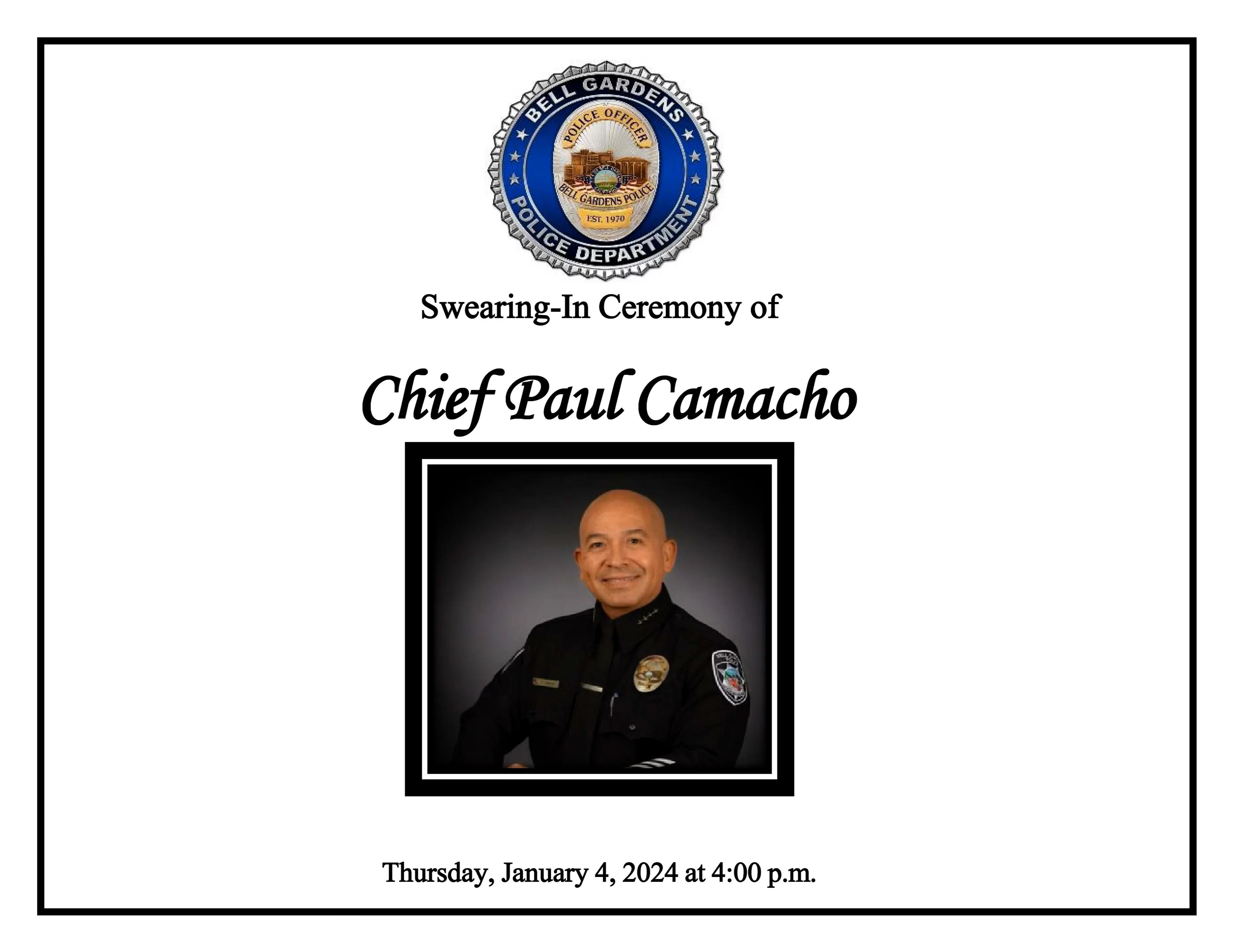 Swearing-In Ceremony of Chief Paul Camacho on Vimeo