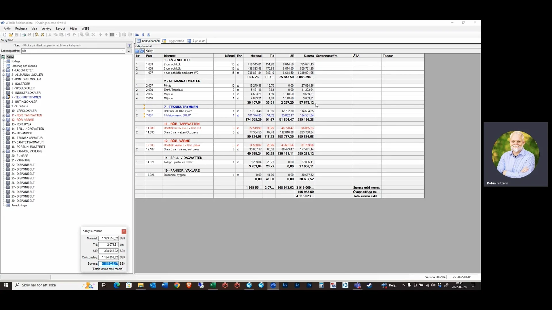 YH KAV2024 Kalkylering inspelade föreläsningar - 3.5 Entimmeskalkylen, underlag och slutsida on ...
