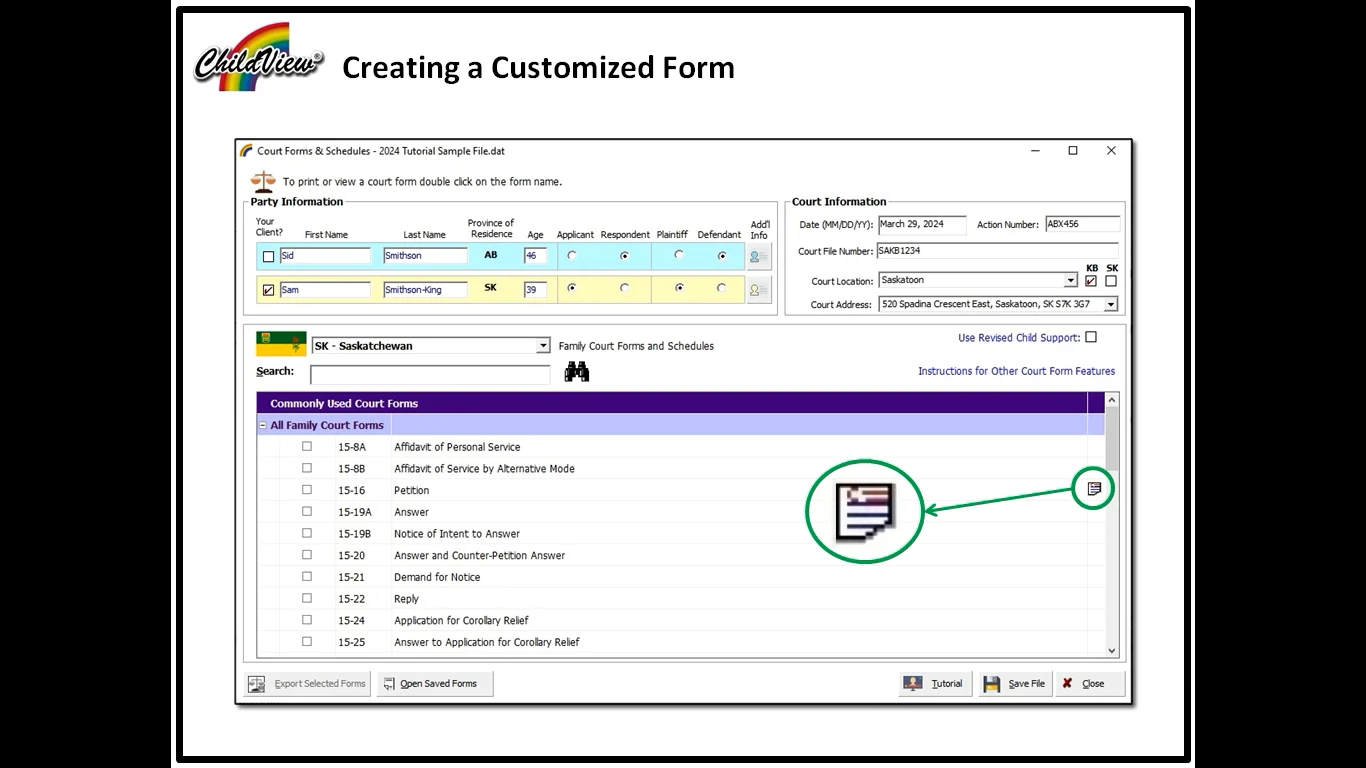 Customizing Court Forms in ChildView