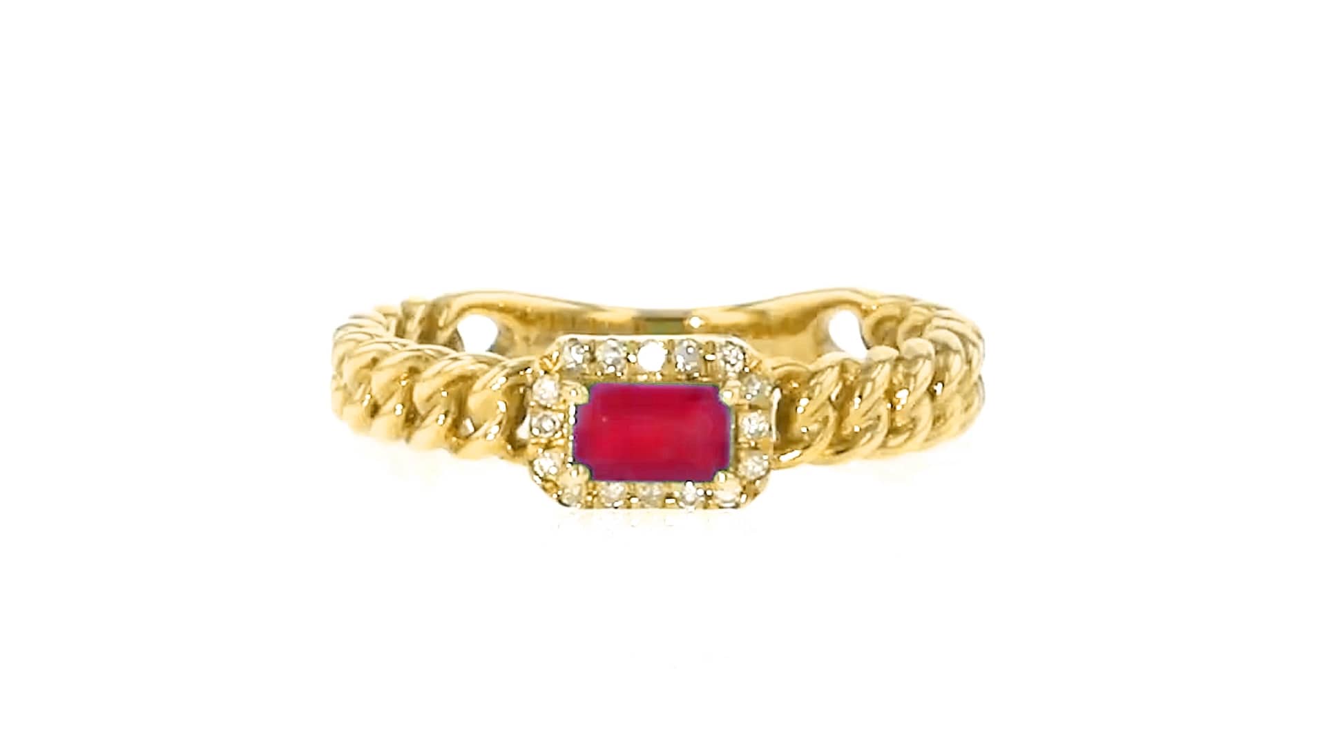 30 Carat Ruby Curb-Link Ring with Diamond Accents in 14kt Yellow Gold on Vimeo