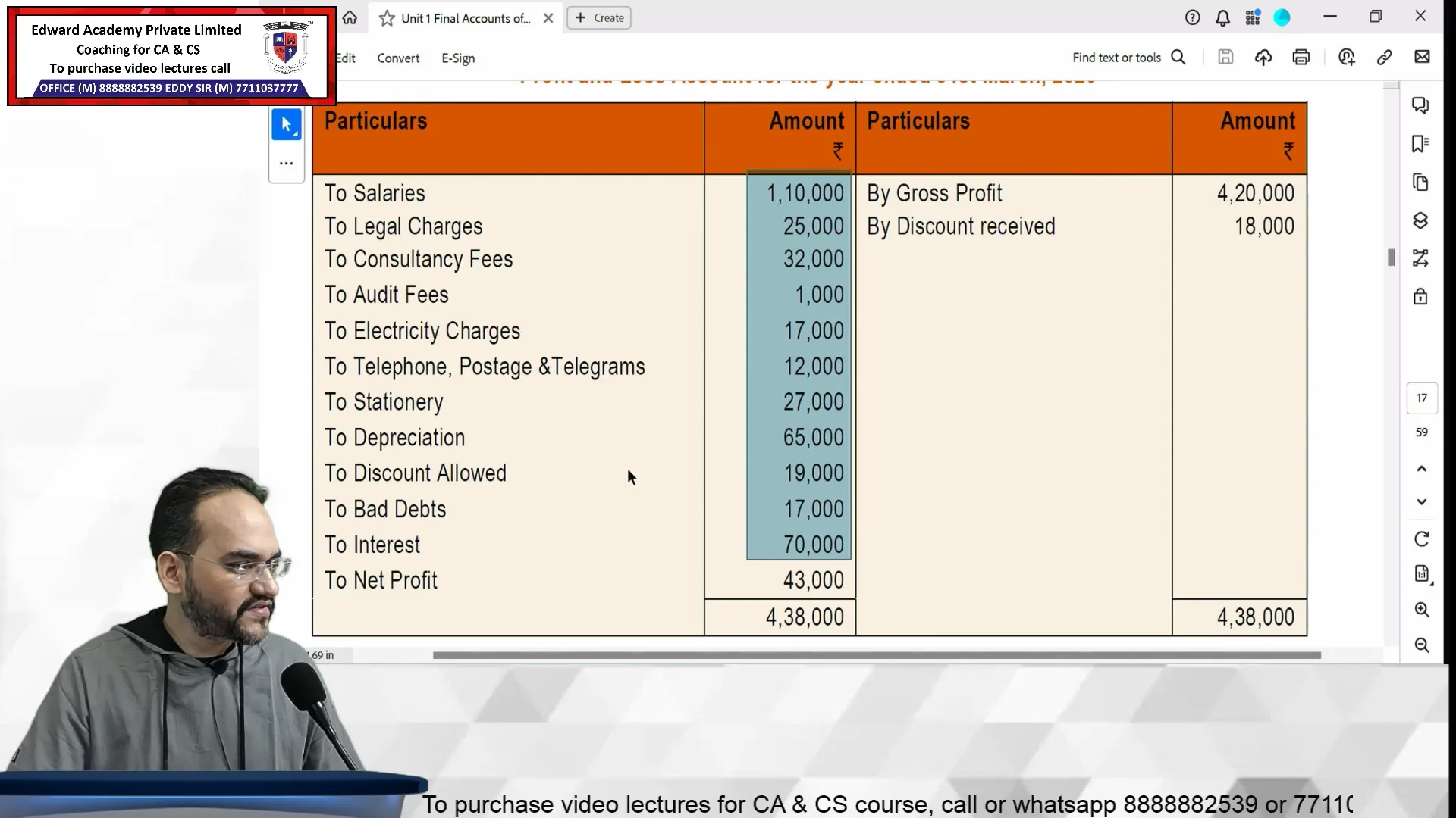 11th CA CS Batch Lecture 42 Final Accounts