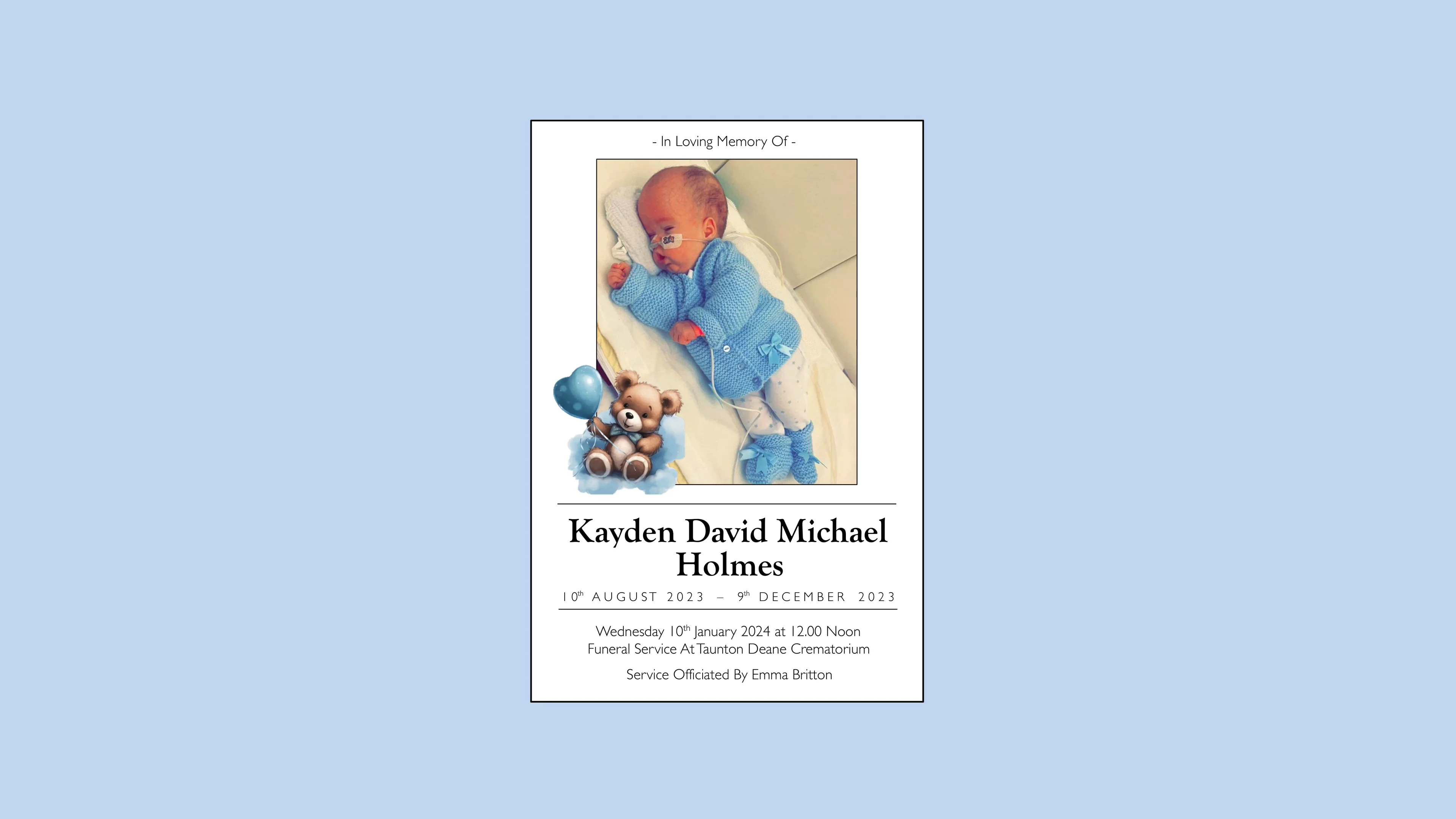 Funeral Service for Baby Kayden David Michael Holmes