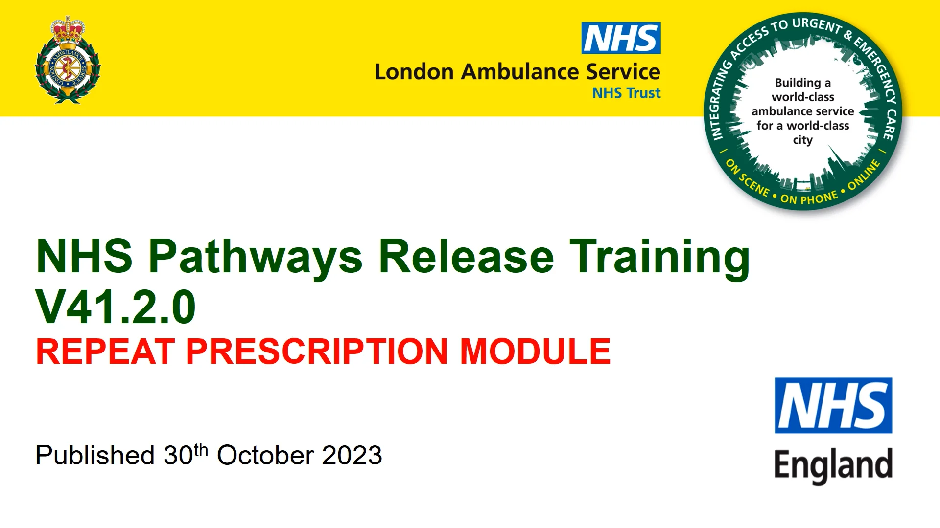 NHS Pathways Release Training R41 SA ONLY