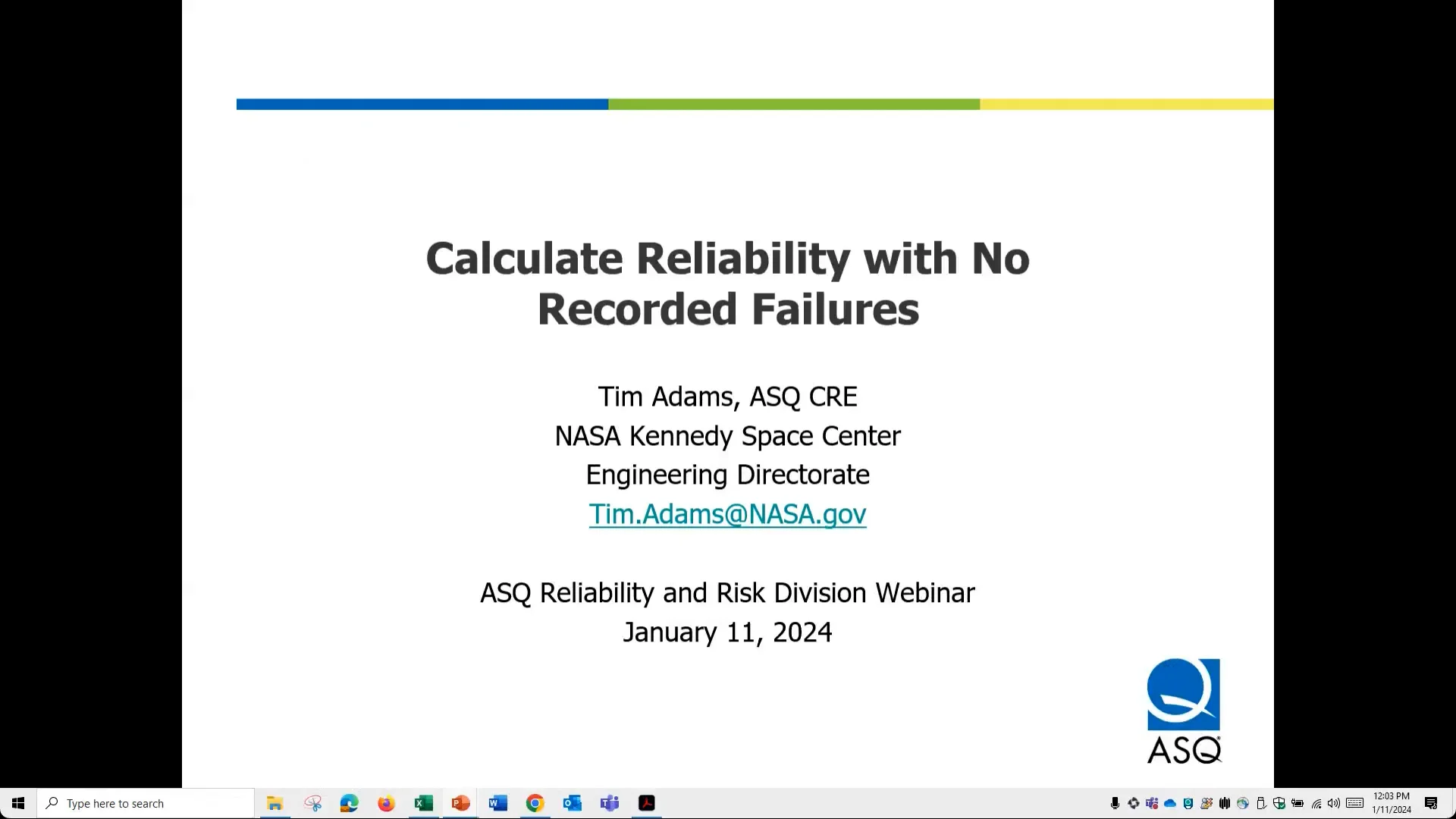 ASQ RRD series webinar: Zero Failures: Calculate Reliability with No Recorded Failures on Vimeo