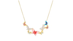 .90 ct. t.w. Multi-Gemstone and Multicolored Enamel Butterfly Necklace ...