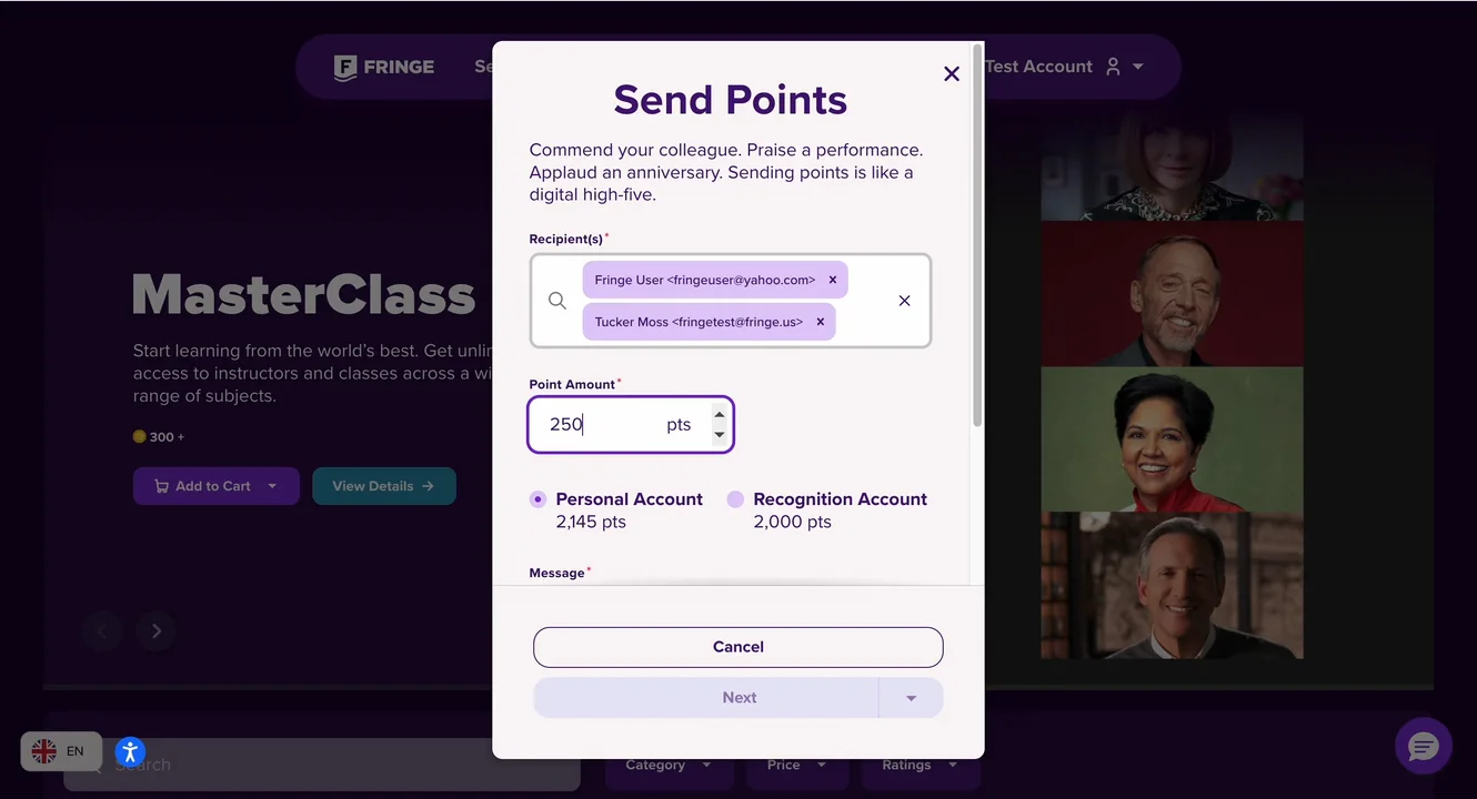 Sending Recognition Points (Multiple Recipients)