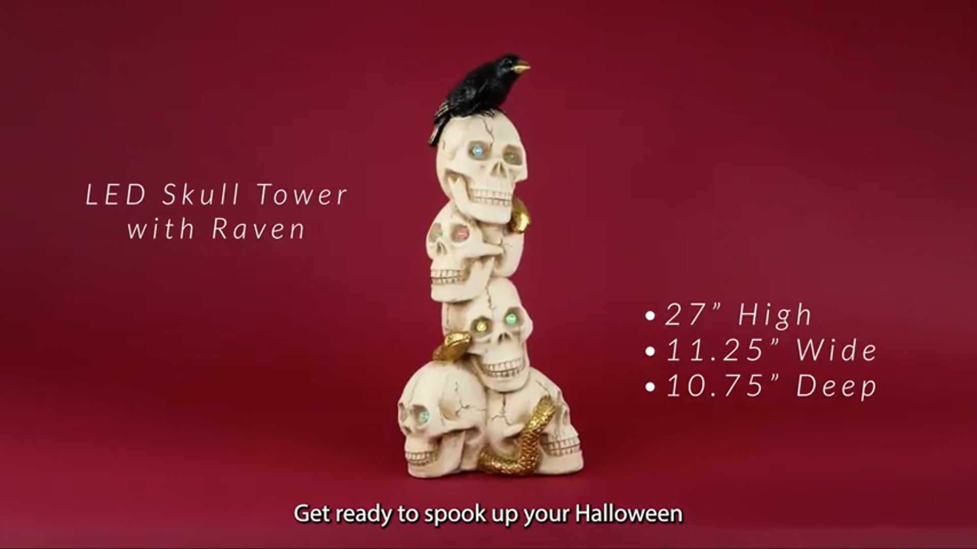 27.5" LED Lighted Skull Tower With Raven Halloween Decoration - Modern ...