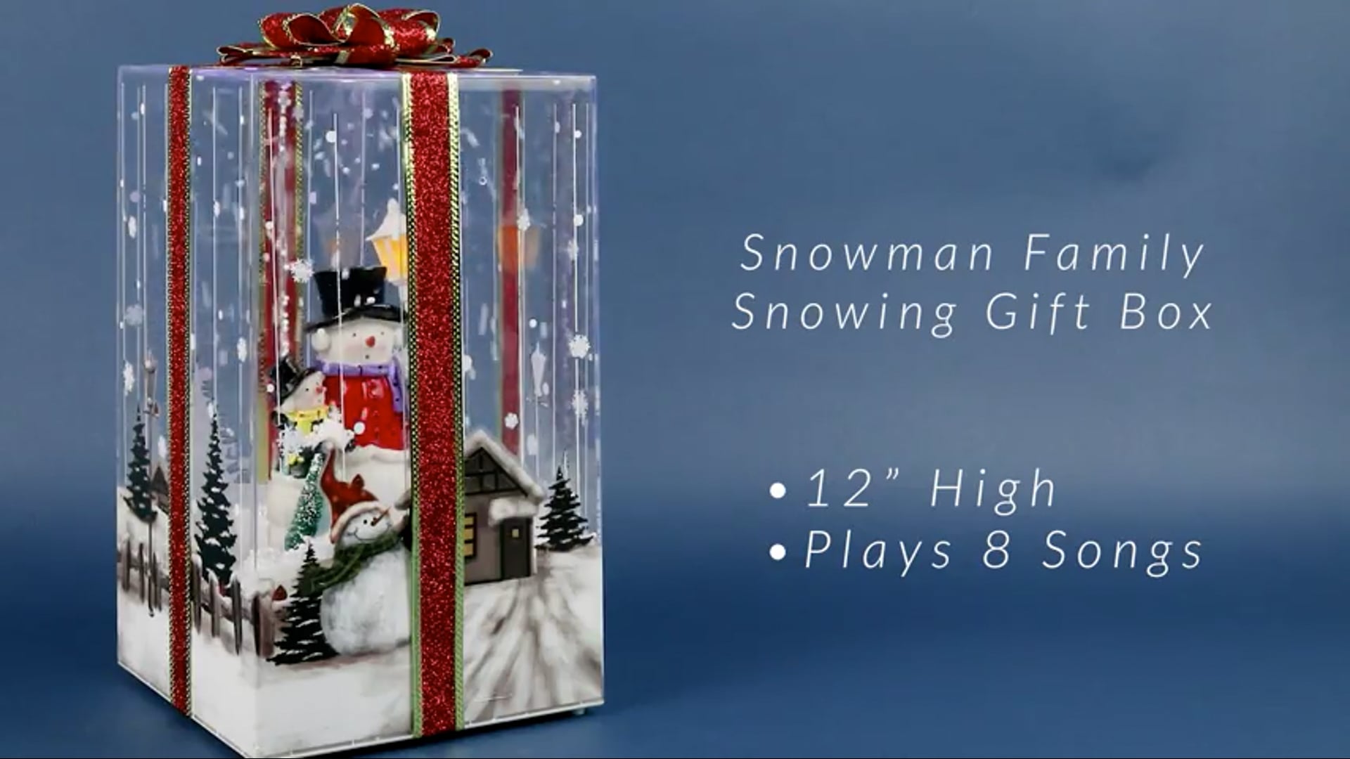 12" Lighted and Musical Snowman Family Snowing Gift Box Christmas ...