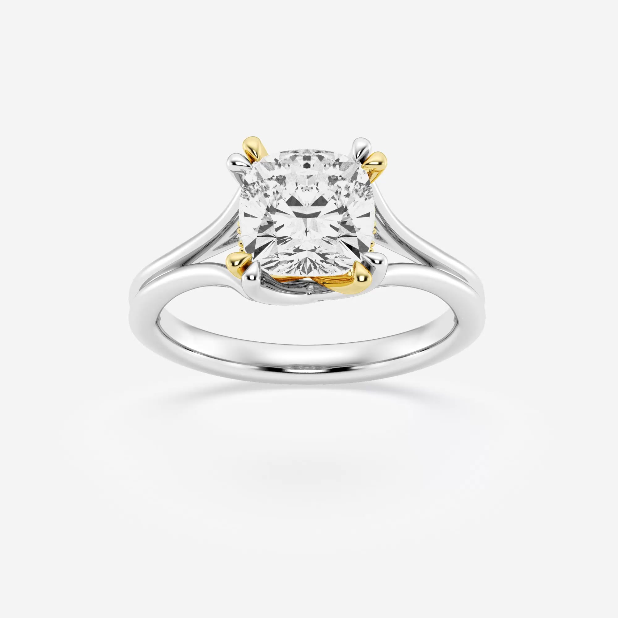 2 ctw Cushion Lab Grown Diamond Two Tone Double Prong Hidden Halo Engagement Ring - Grownbrilliance