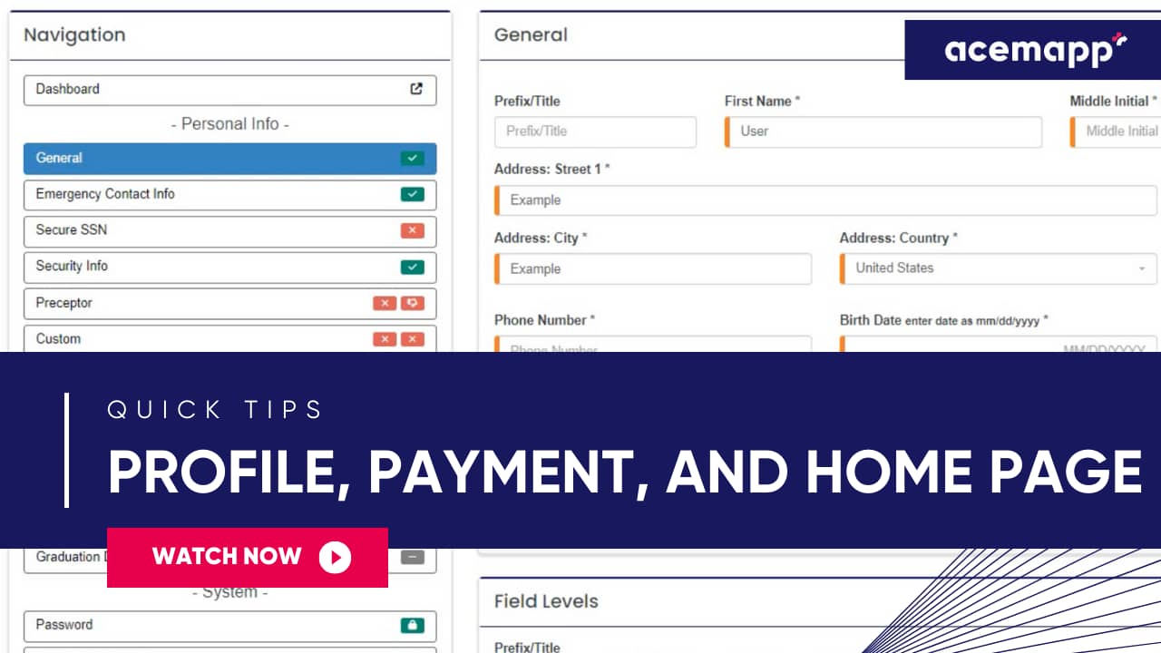 Profile, Payment, and Home Page Navigation in ACEMAPP on Vimeo