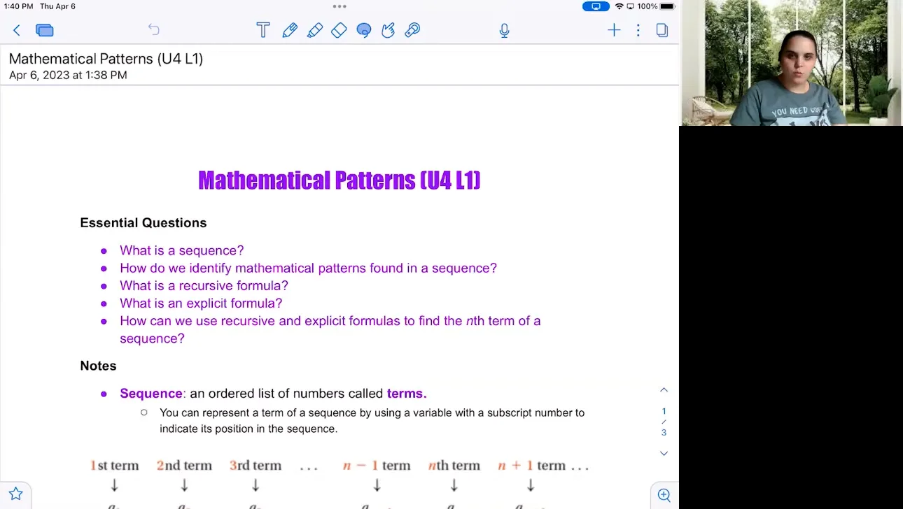 Mathematical Patterns (U4 L1- Alg. 2B) on Vimeo