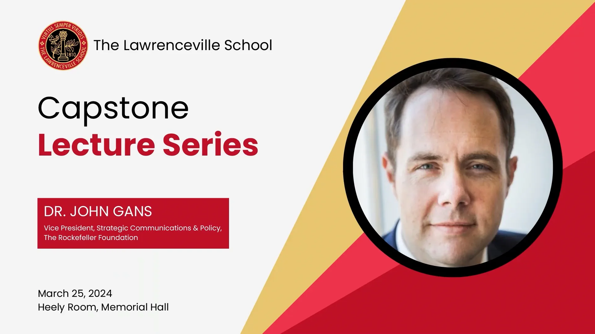 The Lawrenceville School - Capstone Lecture Series (Dr. John Gans) on Vimeo
