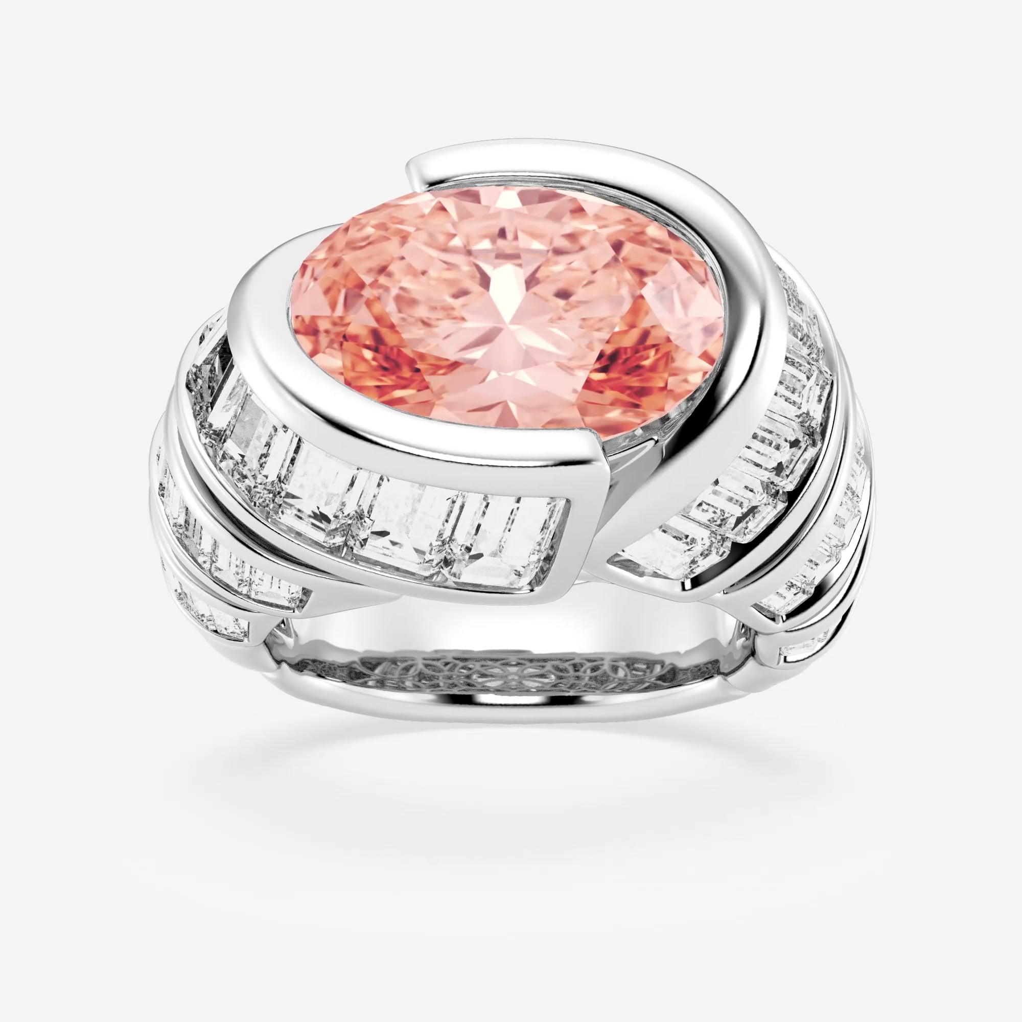 Rodeo - 11 1/3 ctw Fancy Pink Oval Wrapped In Baguette Ring ...