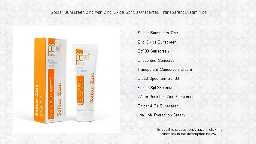 Solbar Sunscreen Zinc with Zinc Oxide Spf 38 Unscented Transparent ...