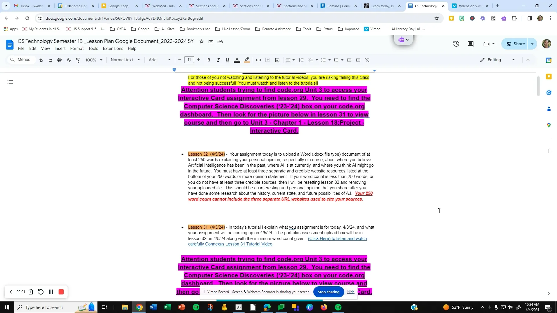 Lesson 32 instructions to submit your 250 word count AI opinion paper ...