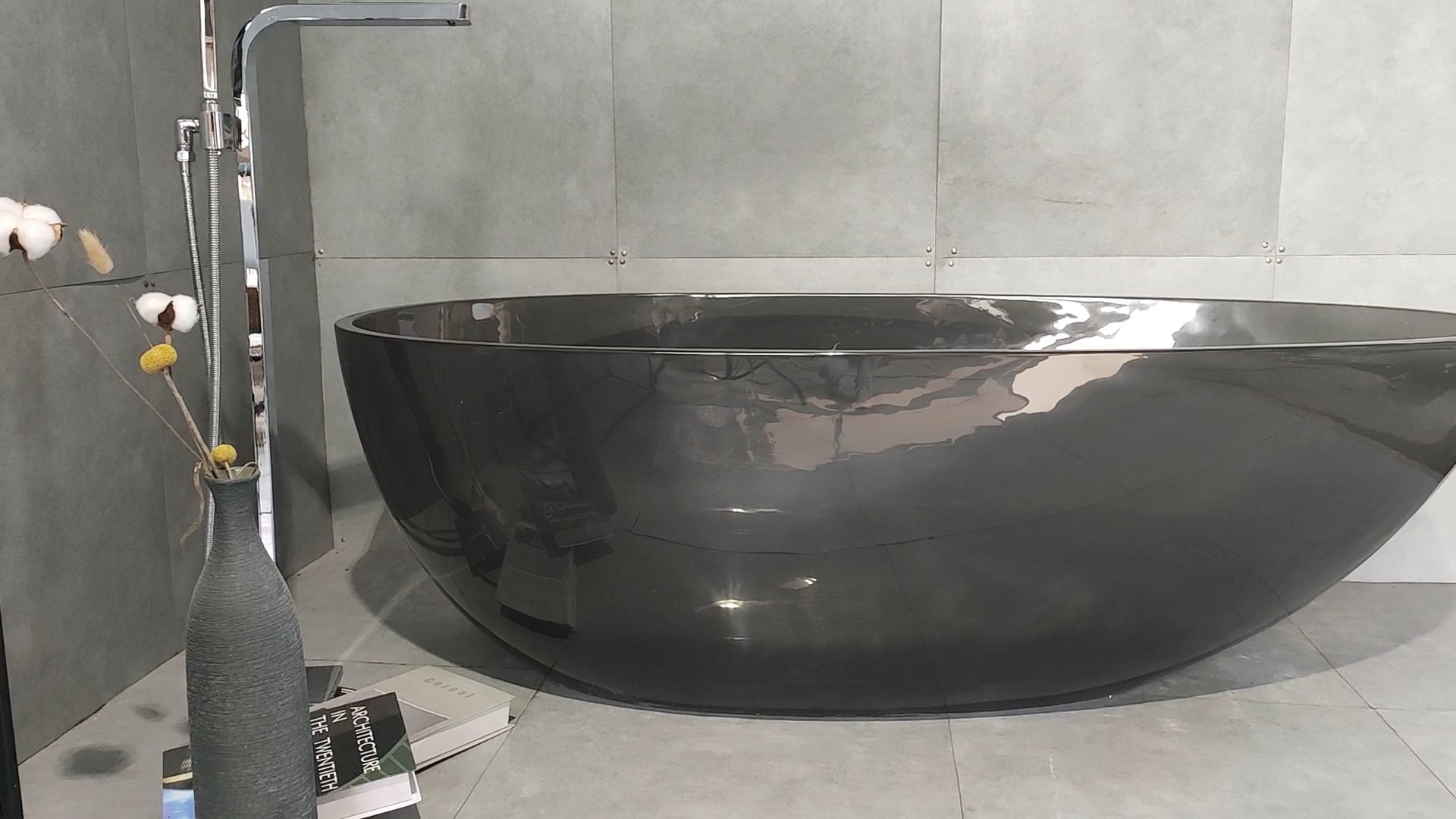 Stone Solid Surface Freestanding Bathtub in Translucent Black, 67 Inch ...