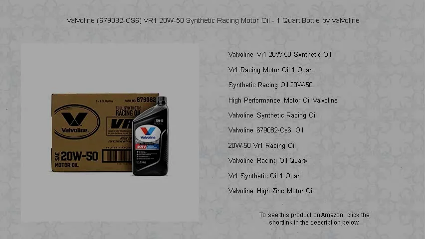 Valvoline (679082-CS6) VR1 20W-50 Synthetic Racing Motor Oil - 1 Quart ...