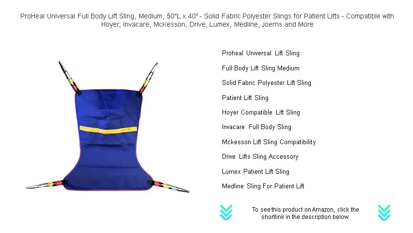 ProHeal Universal Full Body Lift Sling, Medium, 50"L x 40" - Solid ...