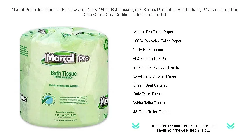 Marcal Pro Toilet Paper 100% Recycled - 2 Ply, White Bath Tissue, 504 ...