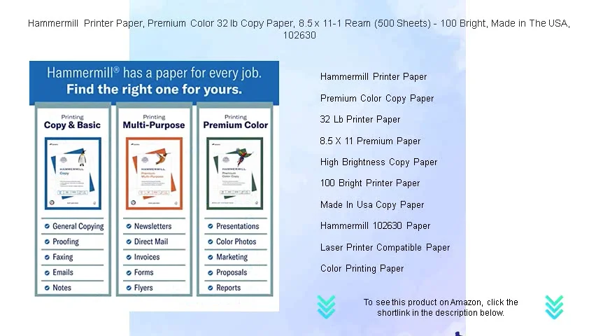 Hammermill Printer Paper, Premium Color 32 lb Copy Paper, 8.5 x 11-1 ...