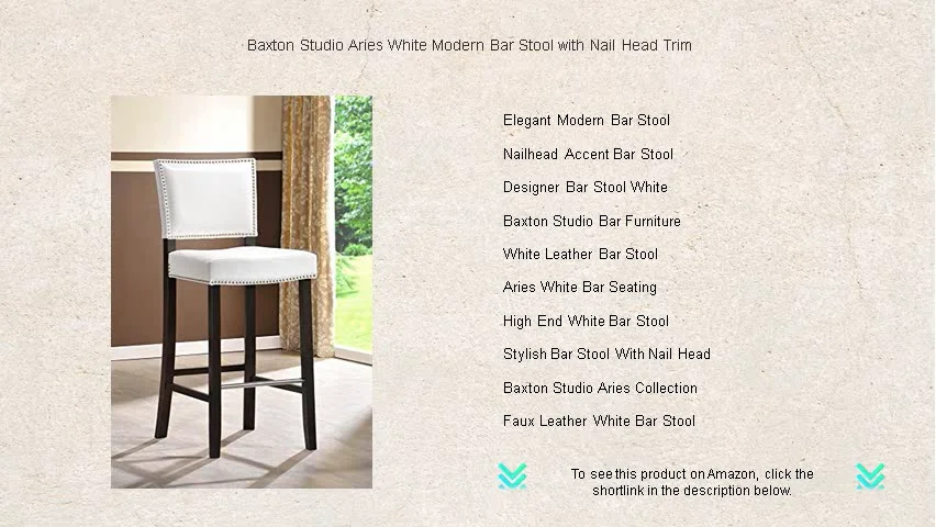 Baxton Studio Aries White Modern Bar Stool with Nail Head Trim