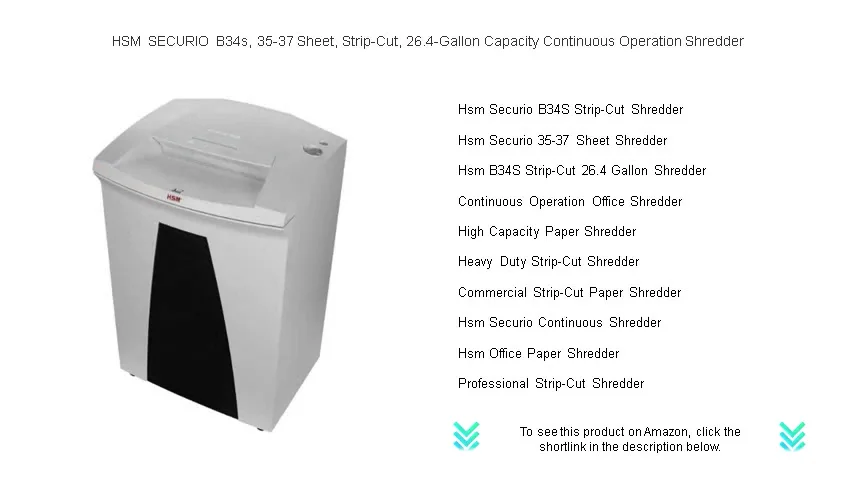 HSM SECURIO B34s, 35-37 Sheet, Strip-Cut, 26.4-Gallon Capacity Continuous Operation Shredder on ...