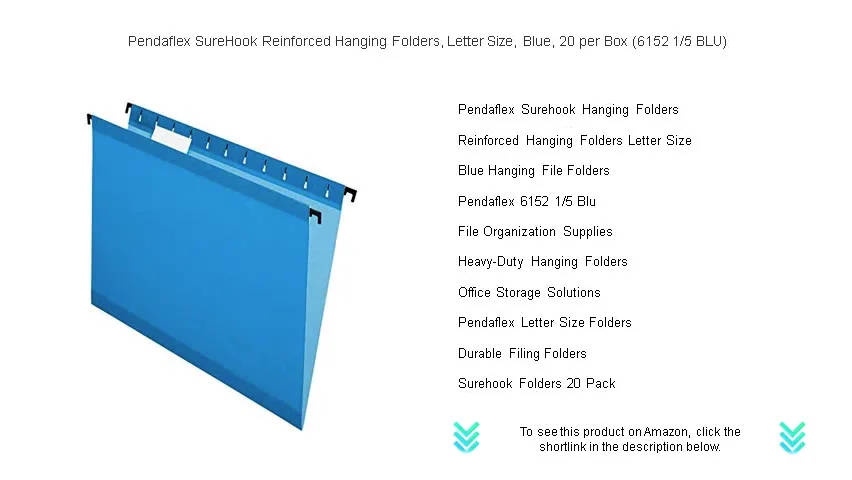 Pendaflex SureHook Reinforced Hanging Folders, Letter Size, Blue, 20 ...