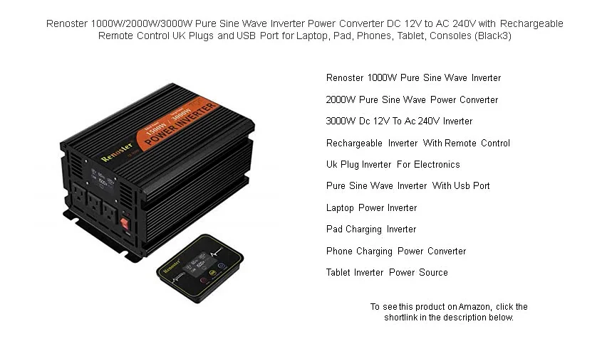 Renoster 1000W/2000W/3000W Pure Sine Wave Inverter Power Converter DC ...